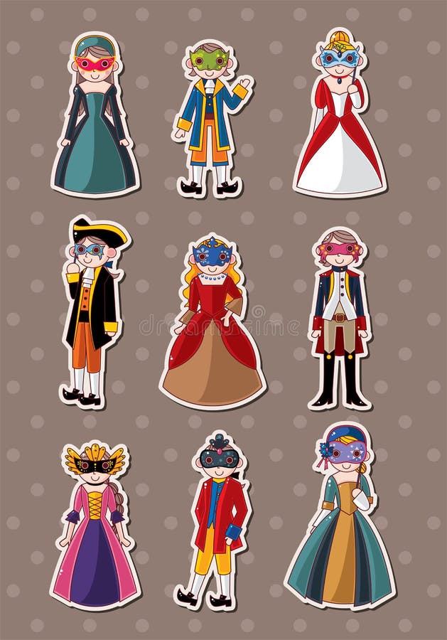 Cartoon Mask Party Stickers Stock Vector - Illustration of happy ...