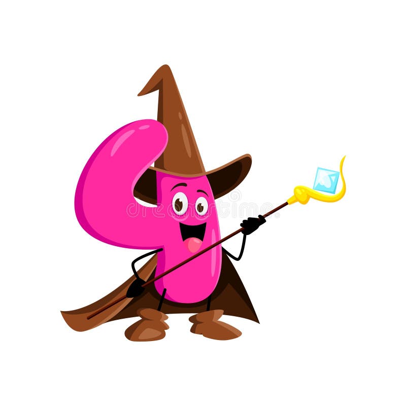 Cartoon Math Number Four Halloween Wizard, Witch Stock Vector ...