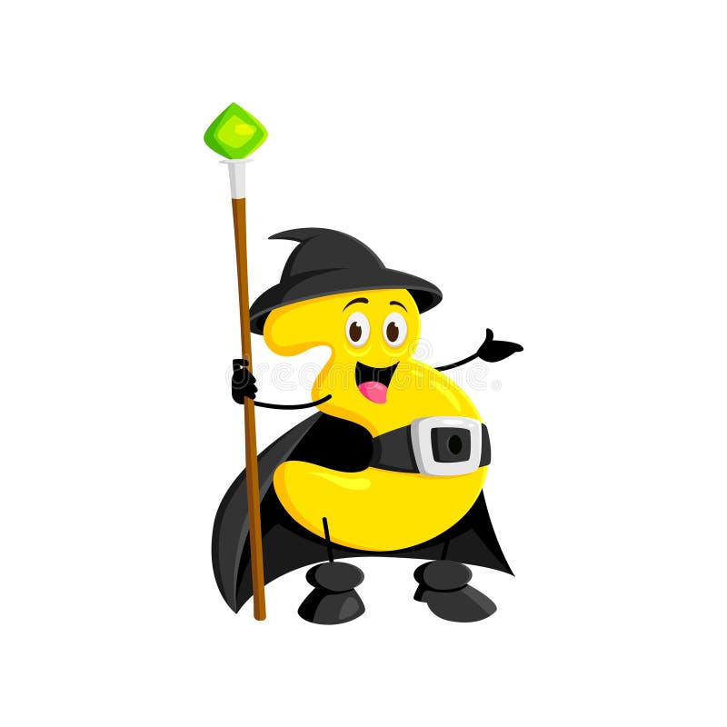 Cartoon Math Number Three Witch or Mage with Staff Stock Vector ...