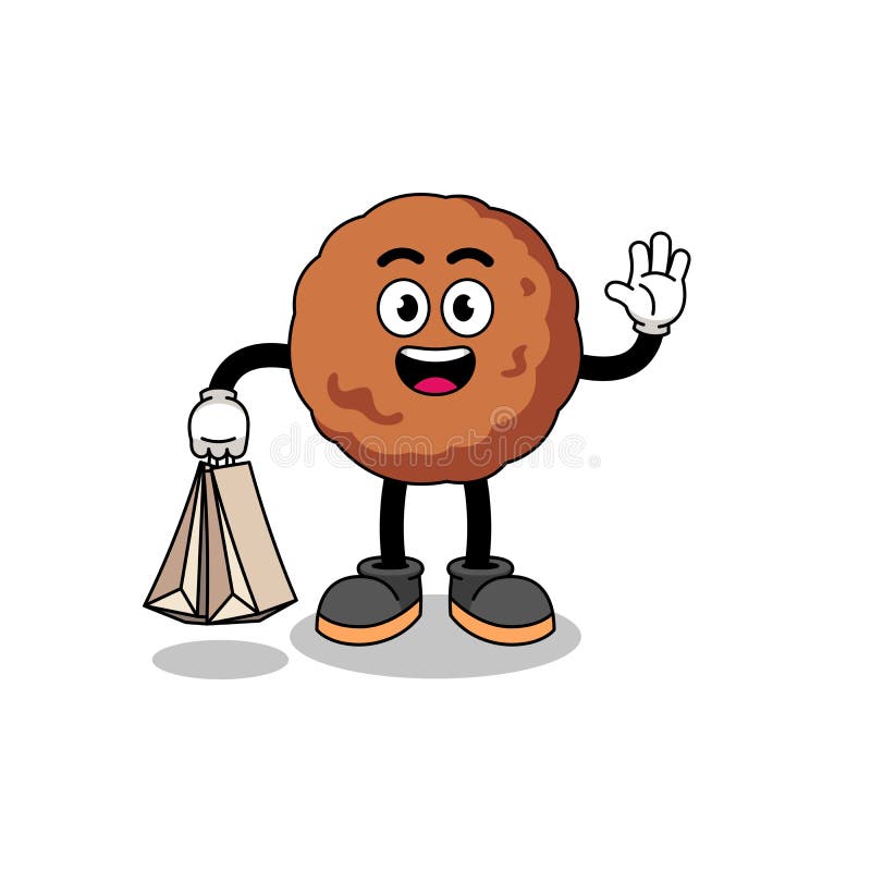 Cartoon of Meatball Shopping Stock Vector - Illustration of mascot ...