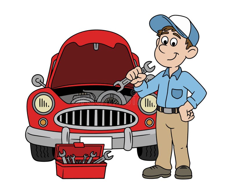 Mechanic Inspecting Classic Red Car Stock Illustrations – 2 Mechanic ...