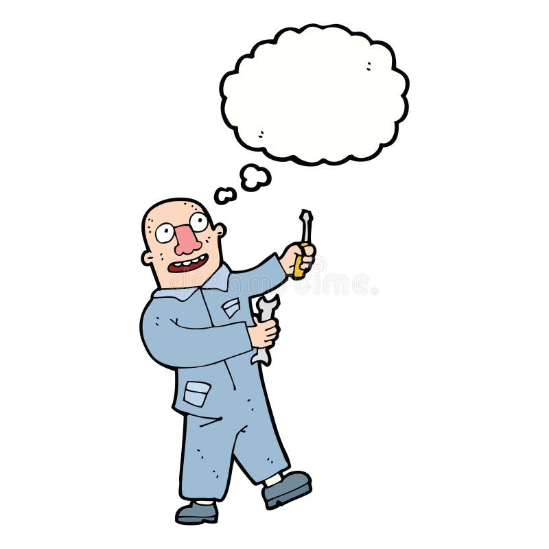 Cartoon Mechanic with Thought Bubble Stock Illustration - Illustration ...
