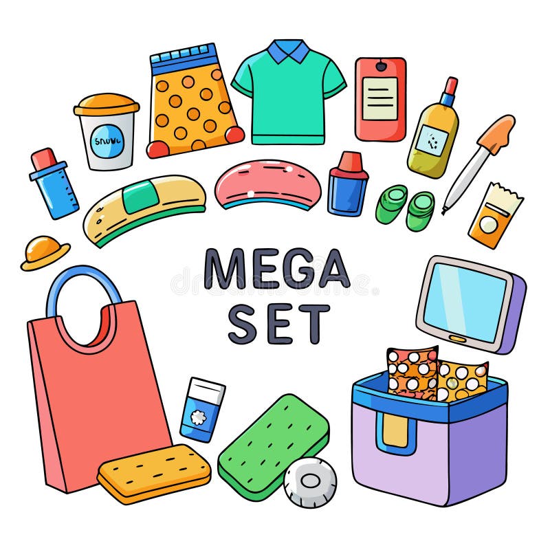 Cartoon Mega Set of Various Objects on Transparent Background Stock ...