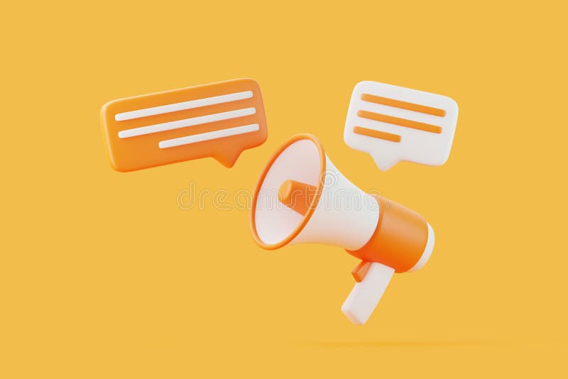 Cartoon Megaphone with Notification Speech Bubble on Orange Background ...
