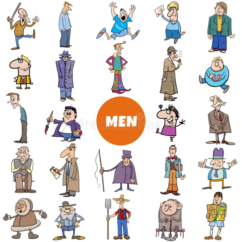 Cartoon Men Comic Characters Big Set Stock Vector - Illustration of ...