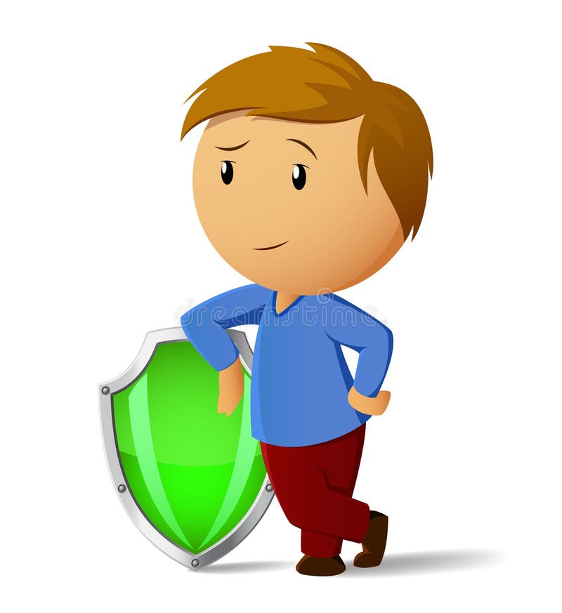 Cartoon Illustration of Boy with Red Shield Stock Vector - Illustration ...