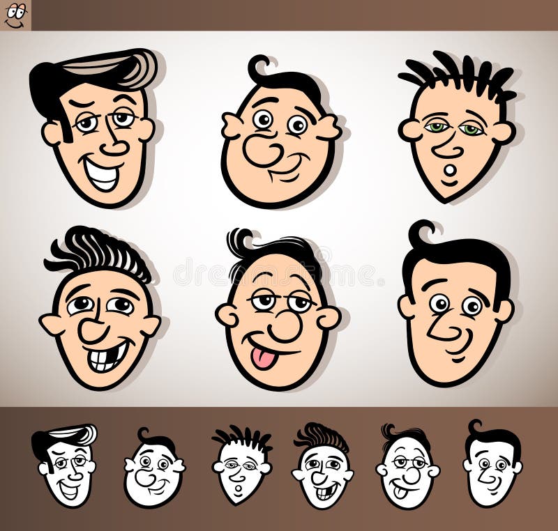 Cartoon Men Heads Set Illustration Stock Vector - Illustration of group ...