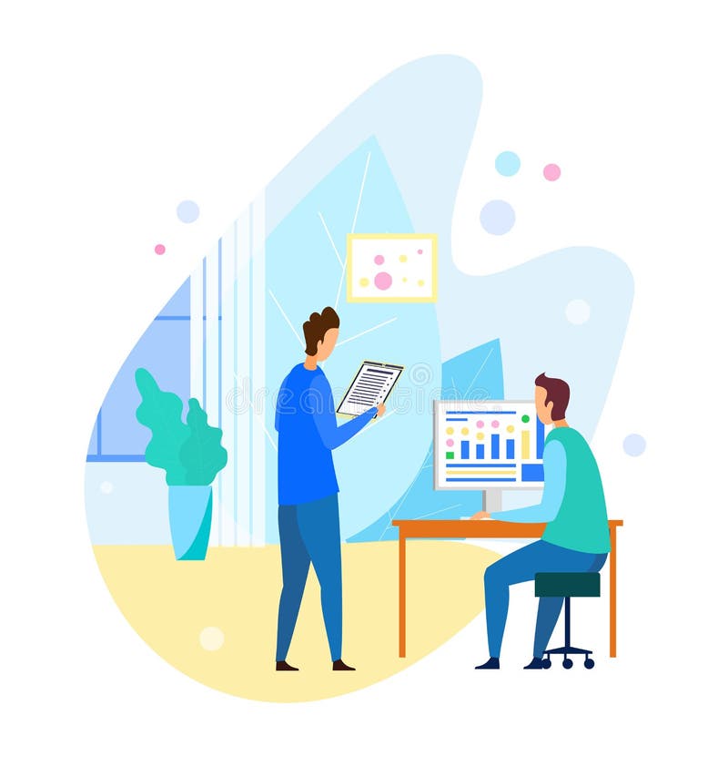 Two Men Talking about Projects Results in Office Stock Vector ...