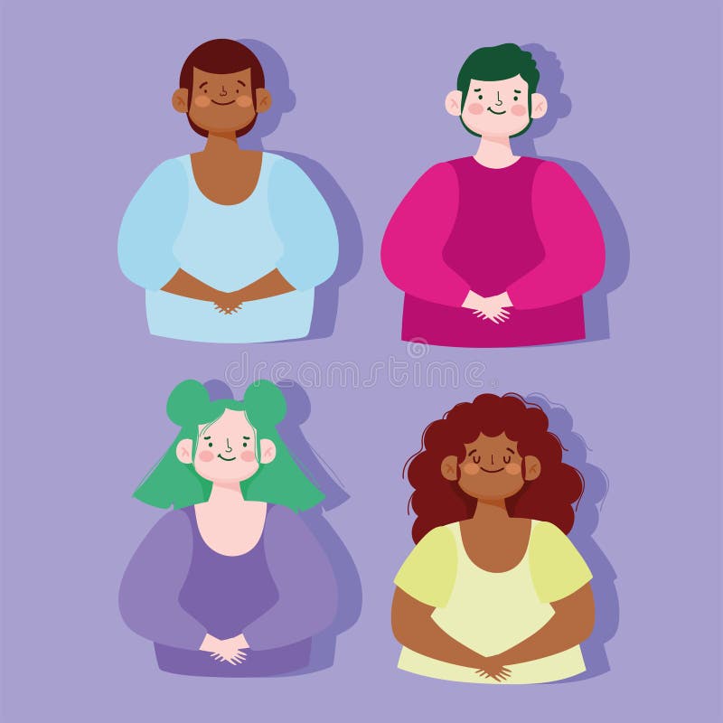 Cartoon Men Women Young Characters with Shadow Stock Vector ...