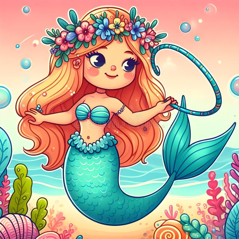 Cartoon Mermaid Playing with a Hula Hoop Stock Illustration ...