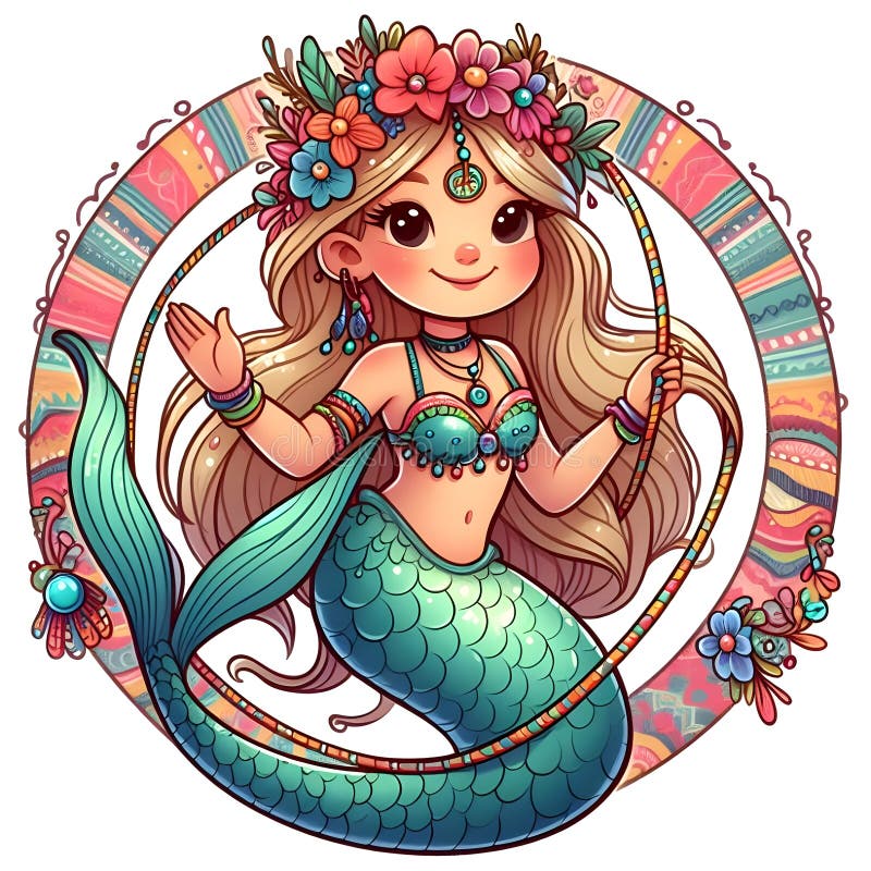 Cartoon Mermaid Playing with a Hula Hoop Stock Illustration ...