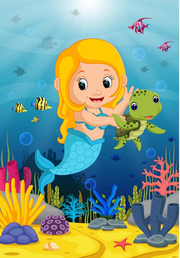 Mermaid und Turtle stock illustration. Illustration of digital - 35400177