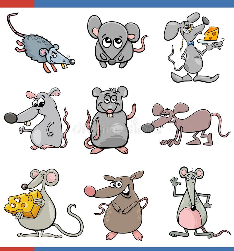 Cartoon Mice Comic Animal Characters Set Stock Vector - Illustration of ...