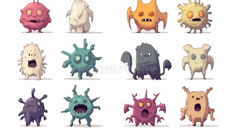 Cartoon Micro Monsters Virus Set Vector Illustration. Stock Vector ...