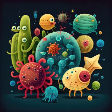 Cartoon Microbes and Viruses, Bacteria Pathogen Microorganism ...