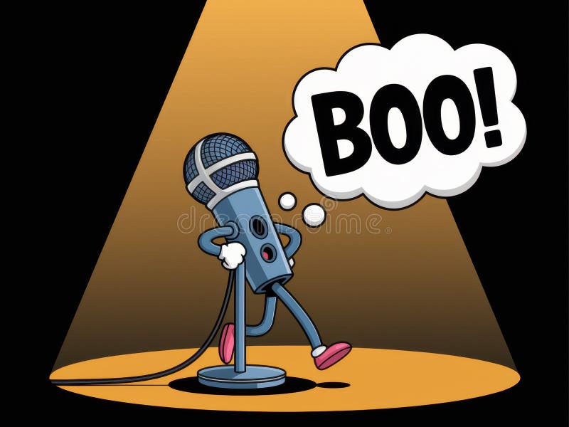 Cartoon Microphone in Spotlight Expressing Humor with Thought Bubble ...