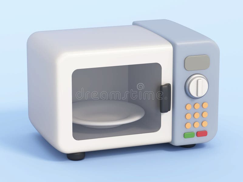 Cartoon Microwave Oven Isolated on Blue Background. 3D Illustration ...
