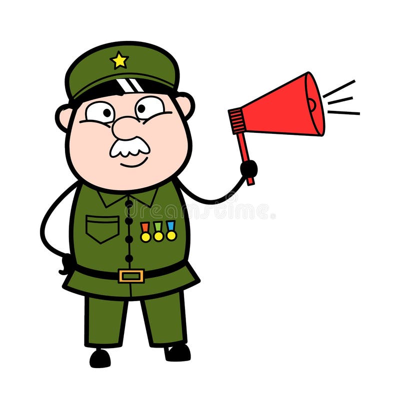 Cartoon Military Man Announcing with Loudhailer Stock Vector ...