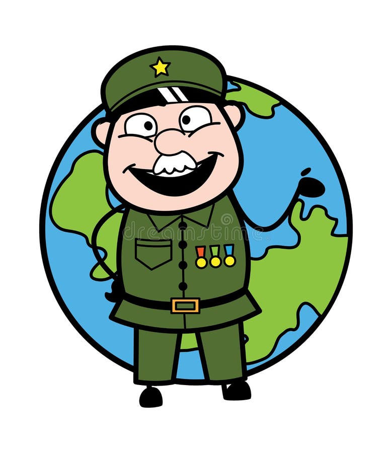 Cartoon Military Man with Planet Earth Stock Illustration ...