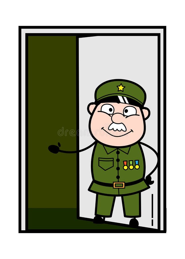 Cartoon Military Man Standing at Door Stock Illustration - Illustration ...