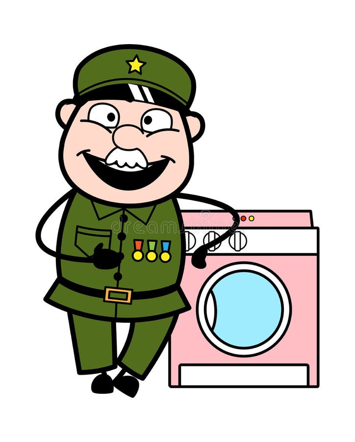 Cartoon Military Man Standing with Washing Machine Stock Vector ...