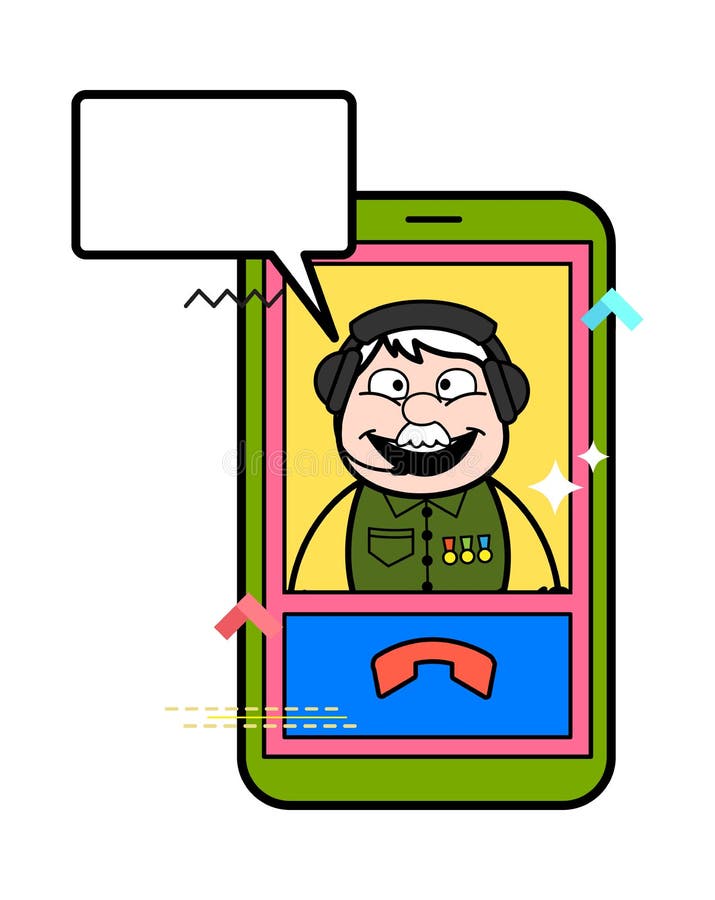Cartoon Military Man Video Calling on Mobile Stock Illustration ...