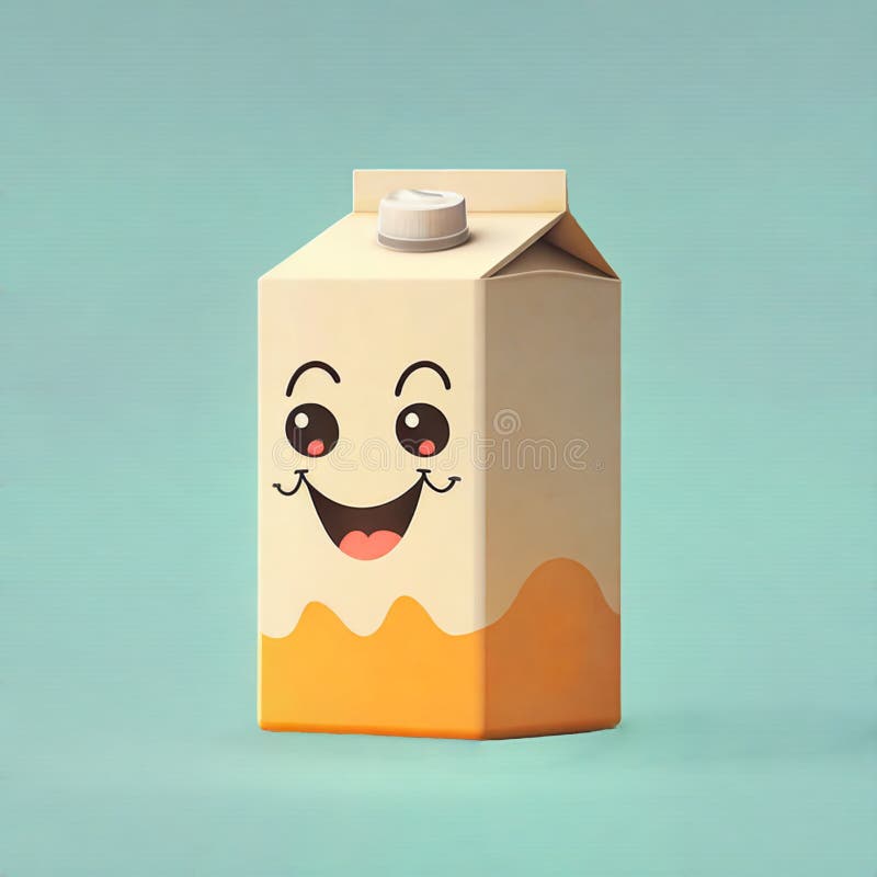 A Cartoon Milk Carton with a Smiling Face on it Stock Illustration ...