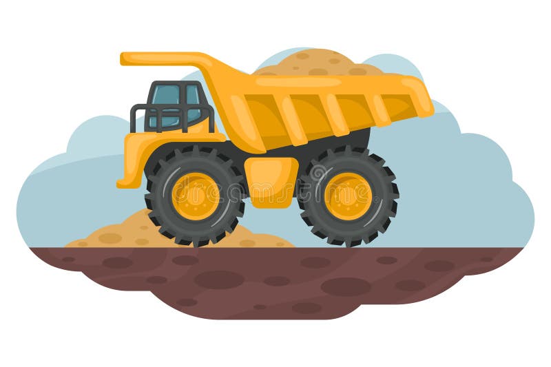 Cartoon of Mining Truck Loading Sand. Heavy Machinery Used in the ...