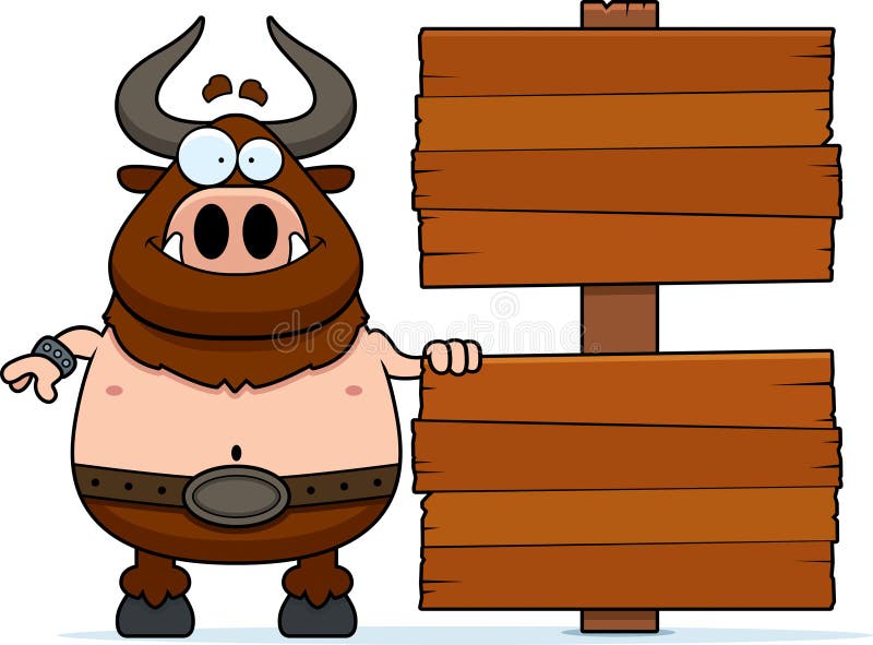 Cartoon Minotaur Sign stock vector. Illustration of happy - 51203602