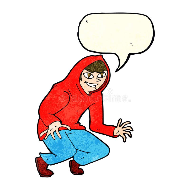 Cartoon Mischievous Boy in Hooded Top with Speech Bubble Stock ...