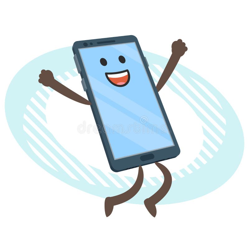 Cartoon Mobile Phone Character Explaining and Showing the Index Finger ...