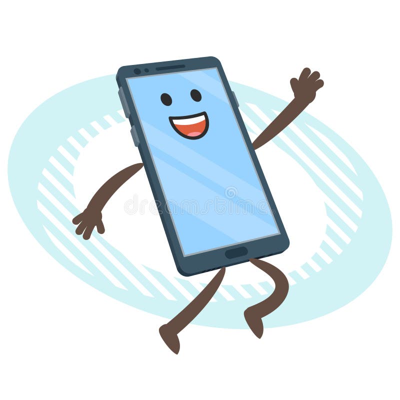 Cartoon Mobile Phone Character Joyfully Jumping Stock Vector ...
