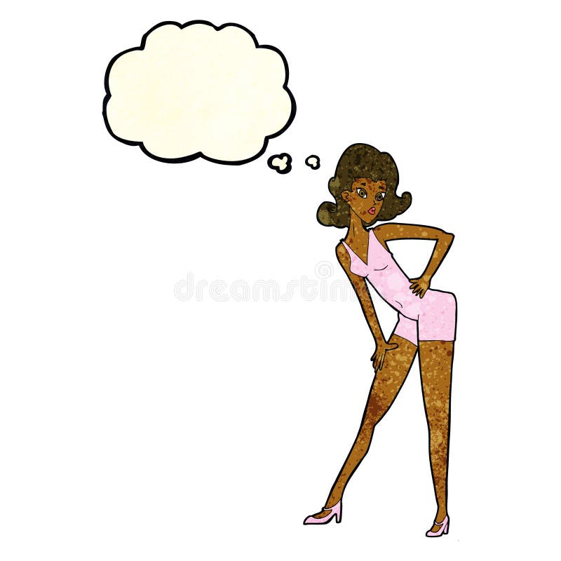 Cartoon Model Woman Posing with Thought Bubble Stock Illustration ...