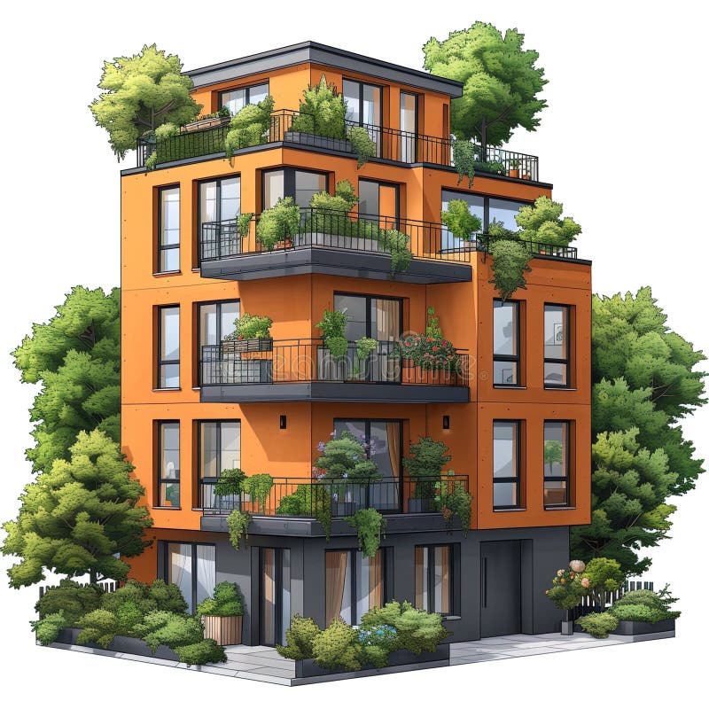 A Cartoon Modern Apartment Building. Generative AI Stock Illustration ...