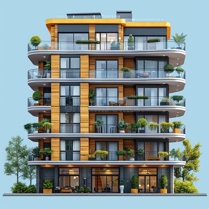 A Cartoon Modern Apartment Building. Generative AI Stock Illustration ...