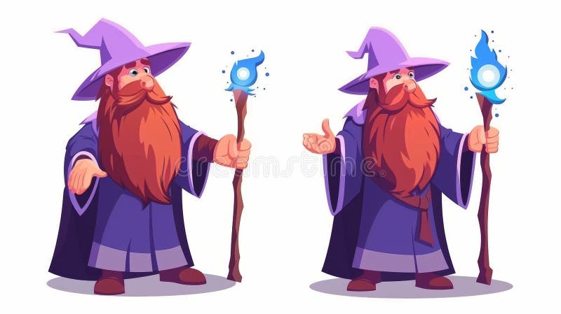 A Cartoon Modern Set Featuring a Magician with Magic Powers with a Red ...