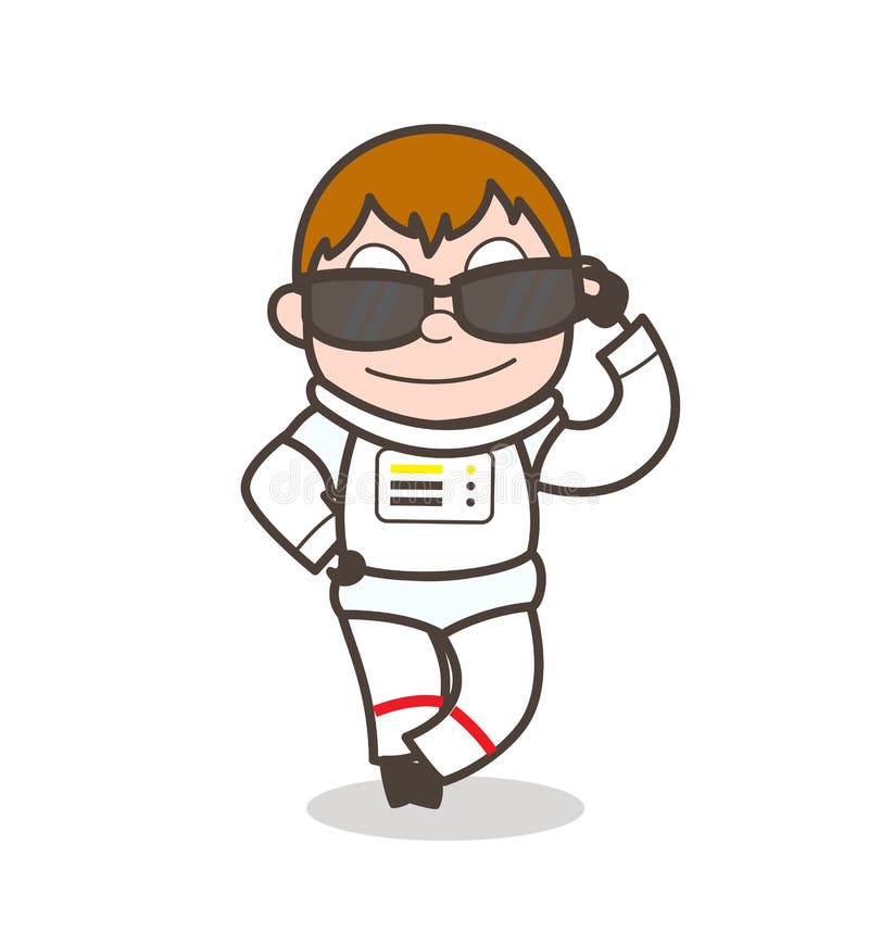 Cartoon Modern Spaceman Wears Sunglasses and Standing in Style Vector ...