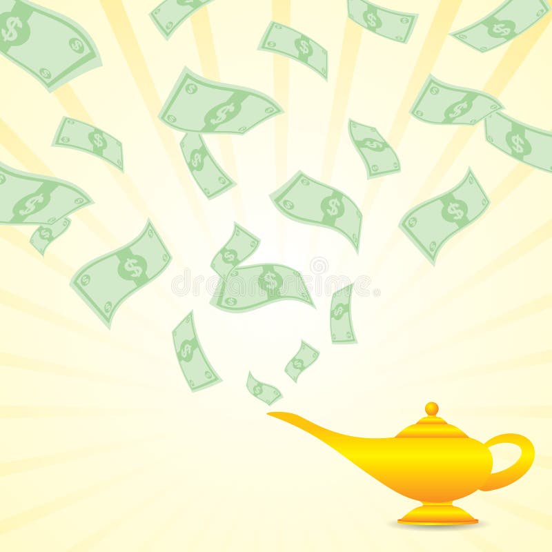 Cartoon Money Come from Magic Lamp Stock Vector - Illustration of ...