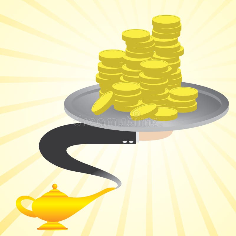 Cartoon Money from Magic Lamp Stock Vector - Illustration of coin, cash ...
