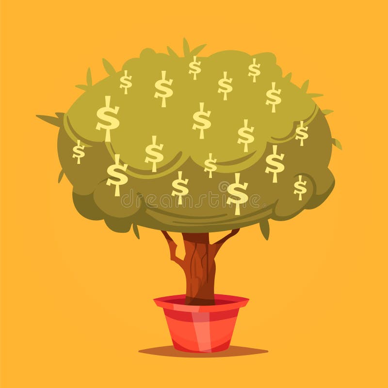 Cartoon Money Tree with Dollars ,symbol of Wealth Vector Illustration ...