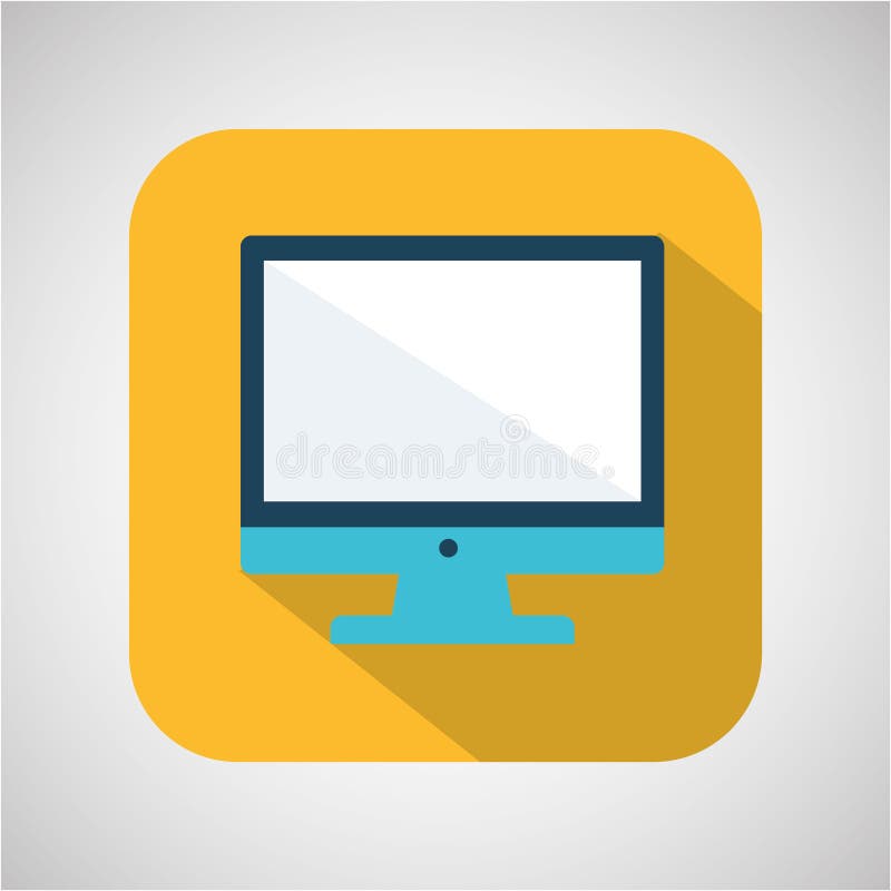 Cartoon Monitor Computer with Shadow Yellow Background Stock ...