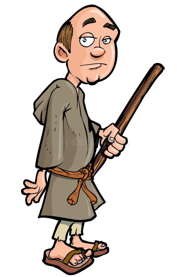 Cartoon Monk with a Walking Stick Stock Vector - Illustration of robe ...