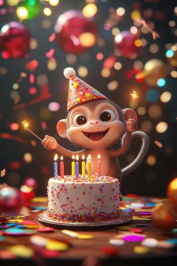 Cartoon Monkey with Cake. Selective Focus Stock Image - Image of birthday, collection: 358684177