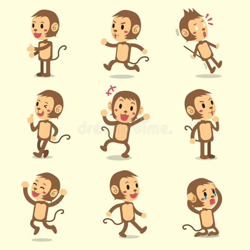 Cartoon Monkey Character Poses Stock Vector - Illustration of concept ...