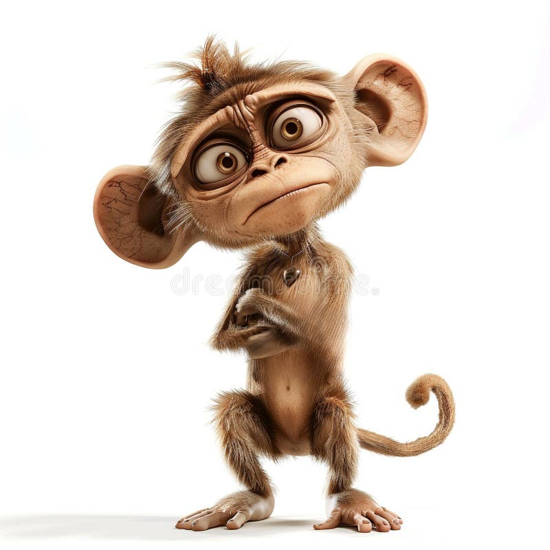 A Playful Cartoon Monkey Character Displaying Curiosity in a Bright ...