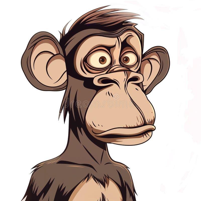 Cartoon Monkey Character with Unique Expression on White Background ...