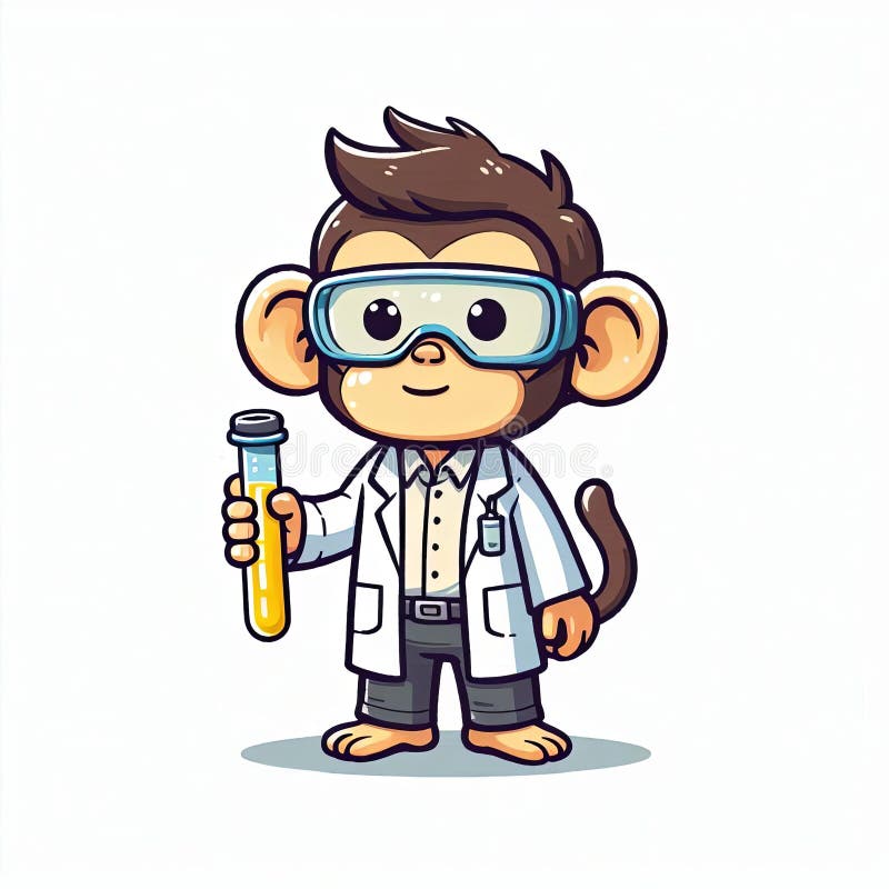 Cartoon Monkey Chemist in Lab Coat Stock Illustration - Illustration of ...