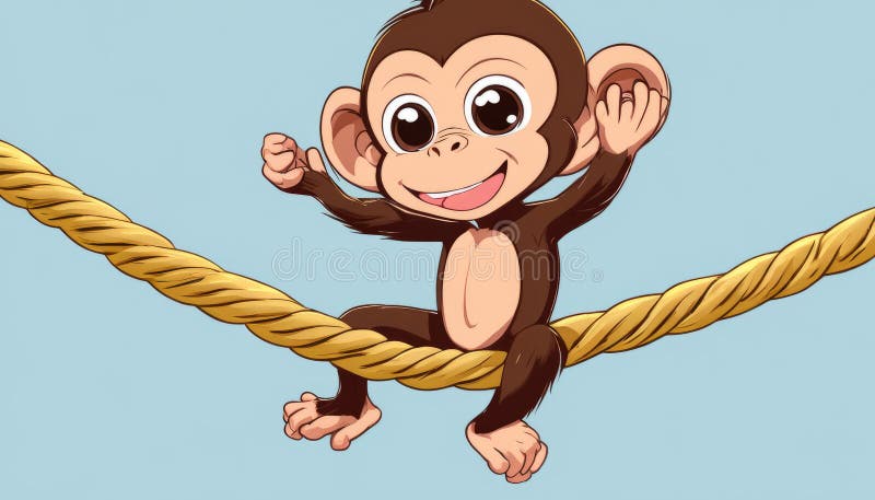A Cartoon Monkey Hanging on a Rope Stock Illustration - Illustration of ...