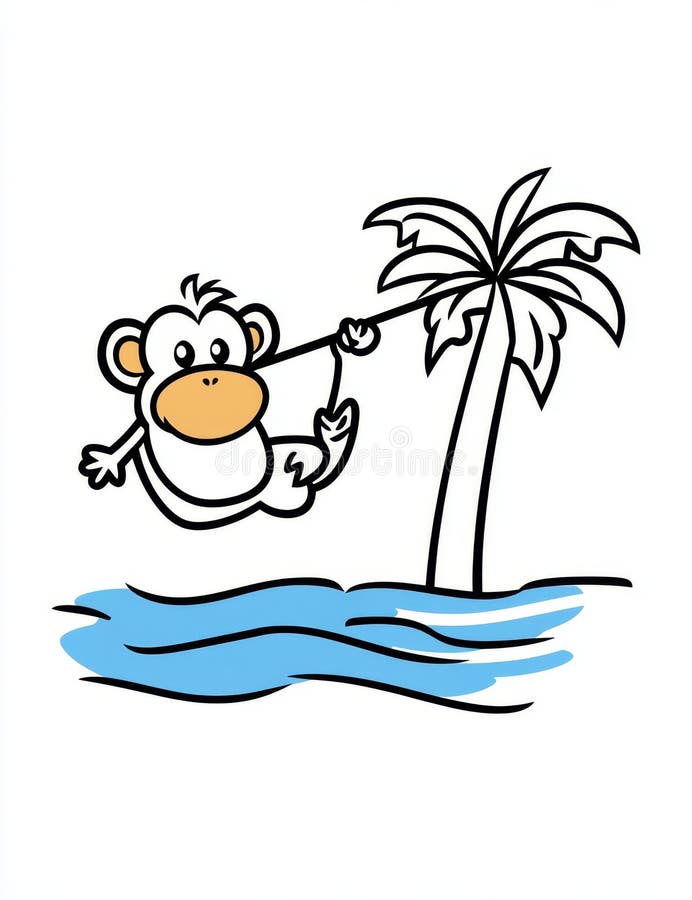 Simple Cartoon Monkey Hanging