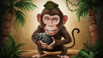 A Cartoon Monkey Holding a Grenade in His Hand, AI Stock Image - Image of hand, monkey: 330299851